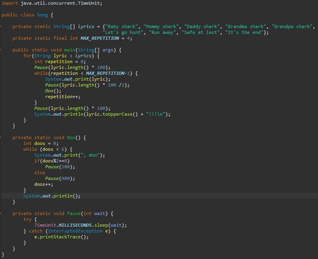 Import java.util.concurrent.TimeUnit;, public class Song { private static String[] lyrics ...
