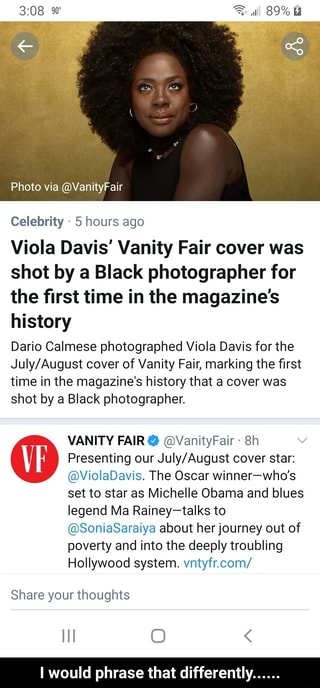 Photo via @VanityFair Celebrity 5 hours ago Viola Davis' Vanity Fair ...