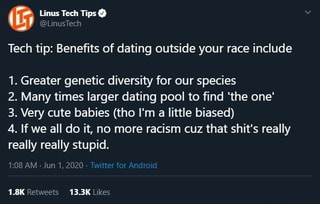 Linus Tech Tips Tech tip: Benefits of dating outside your race include ...