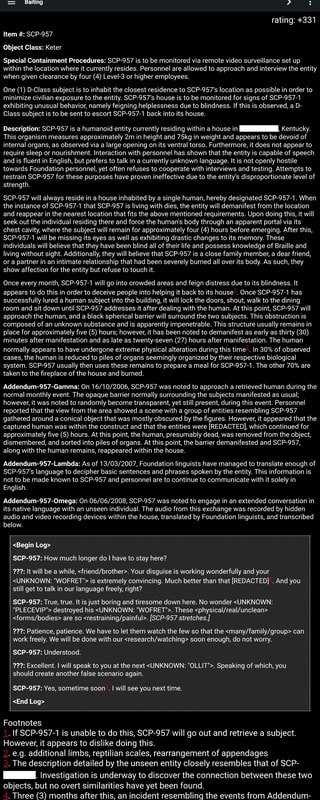 Special Containment Procedures: SCP-957 is to be monitored via remote ...