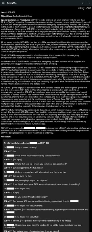 Special Containment Procedures: SCP-457 is to be kept in a 5m x 5m ...