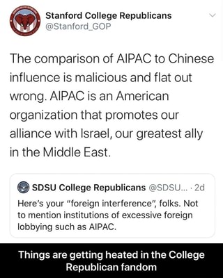 The comparison of AIPAC to Chinese influence is malicious and flat out ...