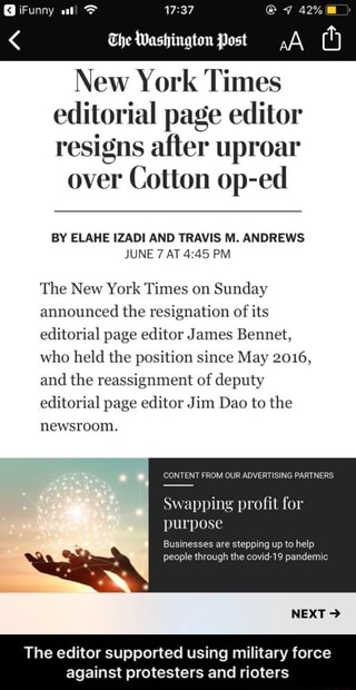 The Washington Post A New York Times editorial page editor resigns ...