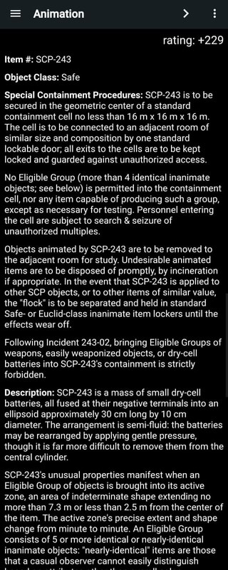 Object Class: Safe Special Containment Procedures: SCP-243 is to be ...