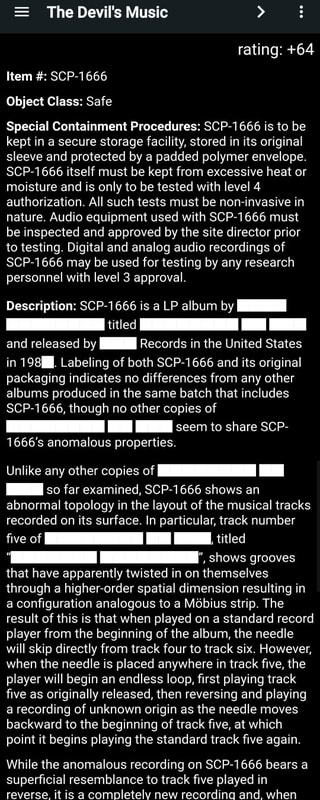 Object Class: Safe Special Containment Procedures: SCP-1666 is to be kept in a secure storage ...