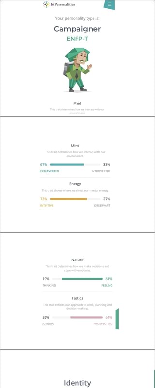 16Personalities Your personality type is Campaigner ENFP-T Mind Mind ...