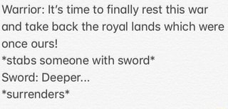 Blacksmith: i'm almost done with this sword ijust have to work out the ...