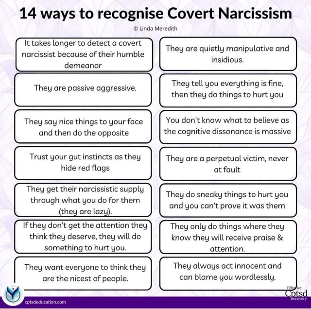 14 ways to recognise Covert Narcissism Linda Meredith It takes longer ...
