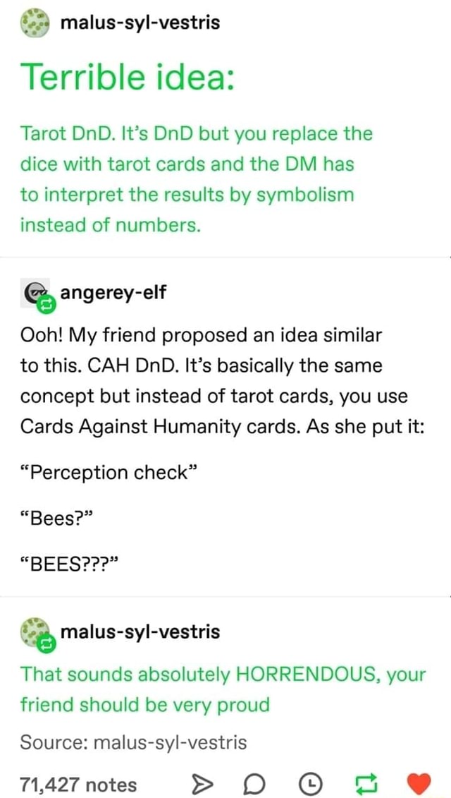 33.7) malus-syI-vestris Terrible idea: Tarot DnD. It’s DnD but you ...