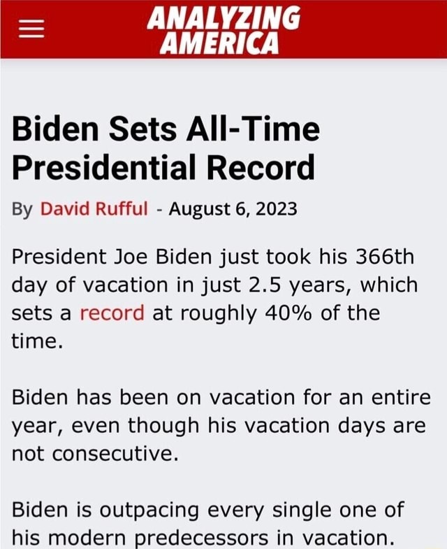 ANALYZING AMERICA Biden Sets All-Time Presidential Record By David ...
