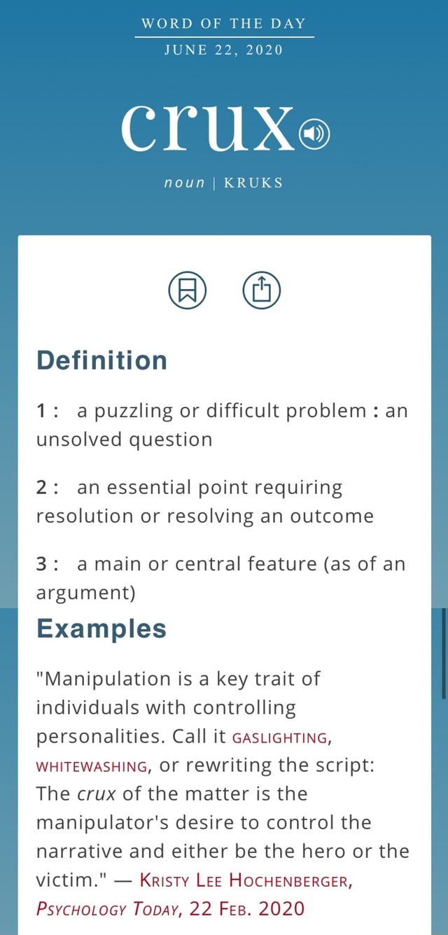 WORD OF THE DAY JUNE 22720210) Definition 1: a puzzling or difficult ...