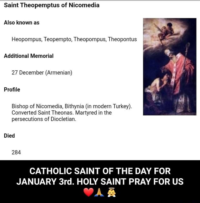 Saint Theopemptus of Nicomedia Also known as Heopompus, Teopempto ...