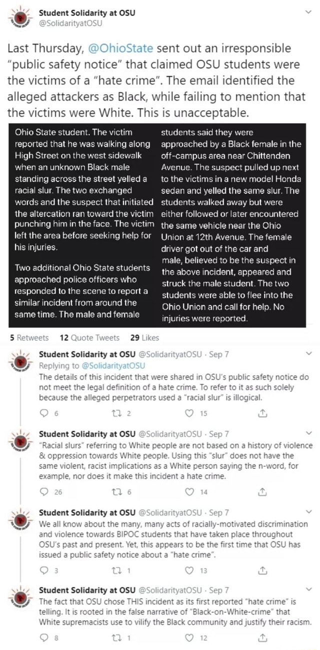 Student Solidarity at OSU Last Thursday, @OhioState sent out an ...