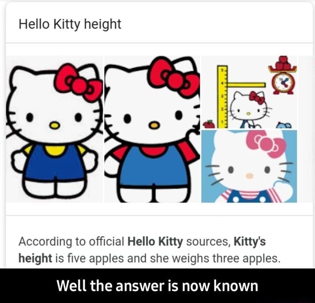 Hello Kitty height According to ofﬁcial Hello Kitty sources, Kitty's ...