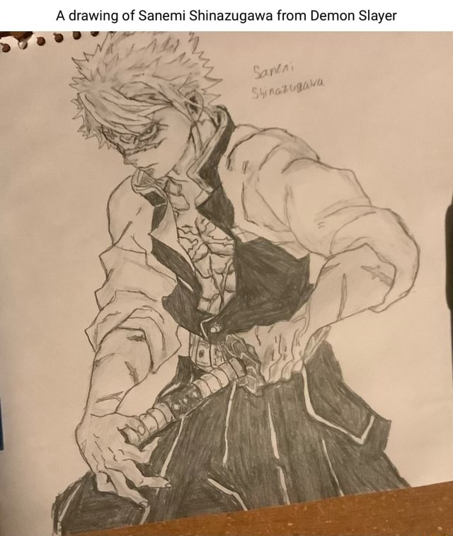 A drawing of Sanemi Shinazugawa from Demon Slayer TH %y AD - iFunny