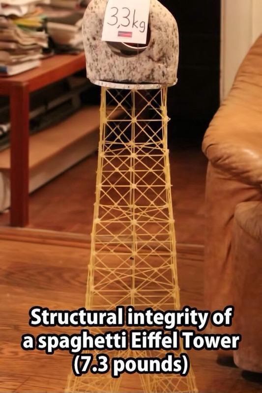 Structural integrity of a spaghetti Eiffel Tower (7.3 pounds) - iFunny