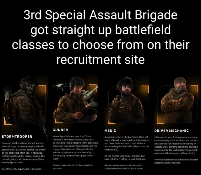 Special Assault Brigade got straight up battlefield classes to choose ...