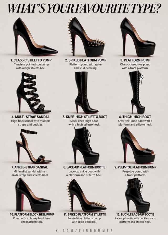 WHAT'S YOUR FAVOURITE TYPE? 1. CLASSIC STILETTO PUMP 2. SPIKED PLATFORM ...