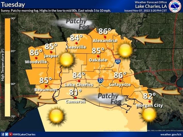 Weather Forecast Office Tuesday Lake Charles, LA Sunny. Patchy morning ...