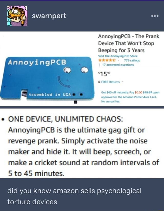 Swarnpert AnnoyingPCB - The Prank Device That Won't Stop Beeping for 3 ...