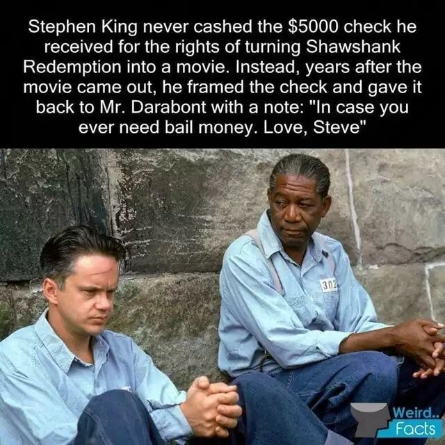 Stephen King never cashed the $5000 check he received for the rights of ...