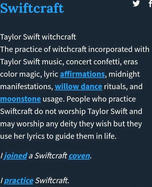 Swiftcraft Taylor Swift witchcraft The practice of witchcraft ...