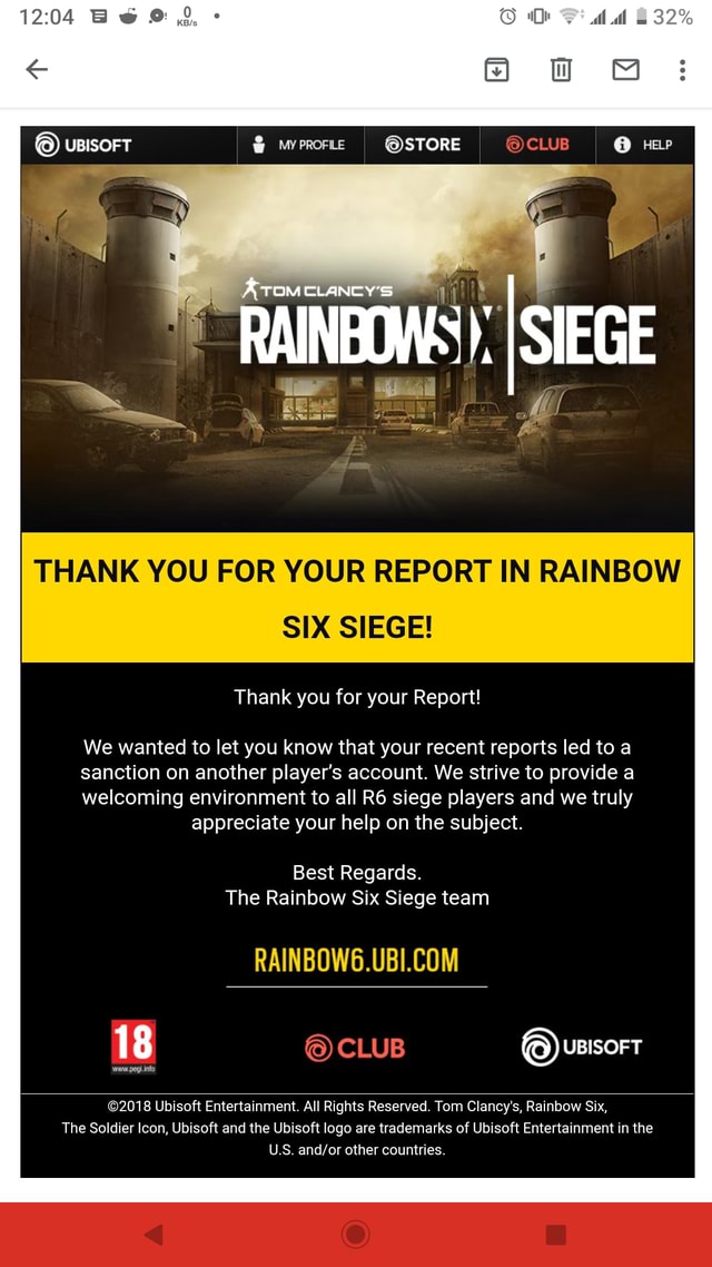 Oh UBISOFT wprorte @cCLuB @ BOWS). SIEGE THANK YOU FOR YOUR REPORT IN ...