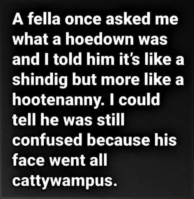 A fella once asked me what a hoedown was and told him it's like a ...