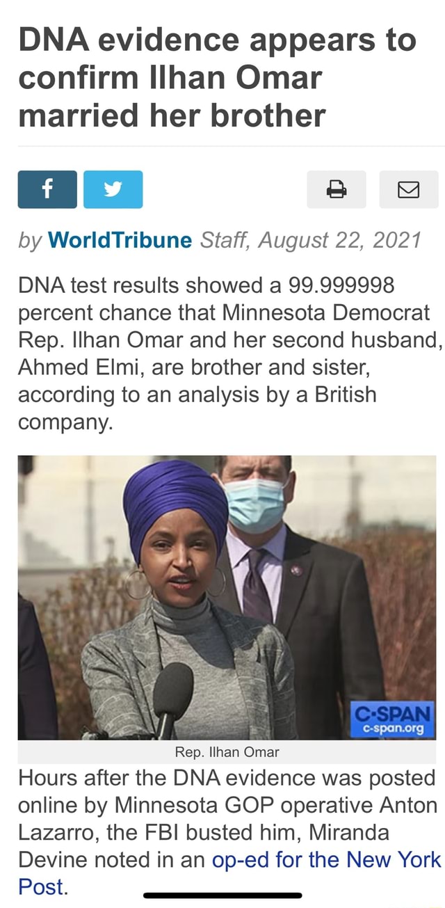 DNA evidence appears to confirm Ilhan Omar married her brother by ...