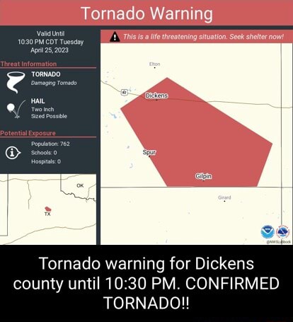 Tornado Warning This sa life threatening situation. Seek shelter now! Tornado warning for ...