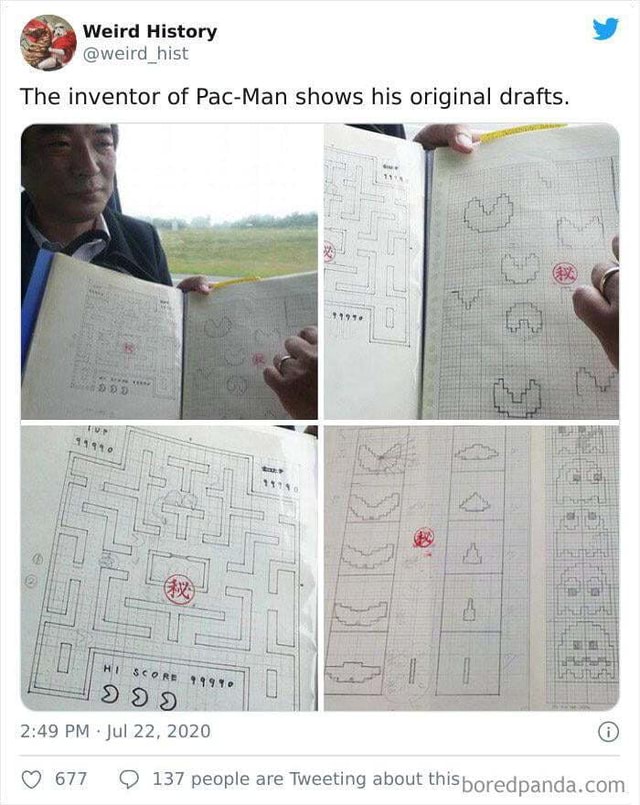 The inventor of Pac-Man shows his original drafts. PM Jul 22, 2020 677 ...