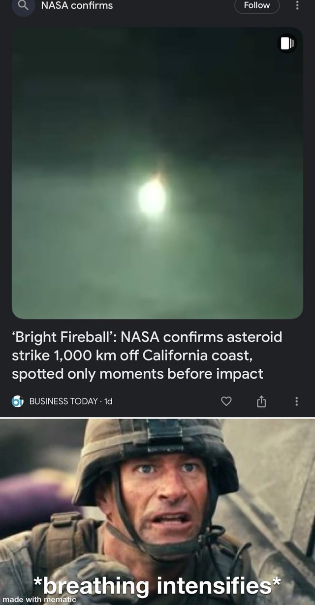 NASA confirms Follow 'Bright Fireball': NASA confirms asteroid strike ...