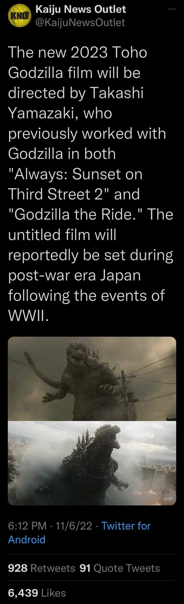 The new 2023 Toho Godzilla film will be directed by Takashi Yamazaki ...