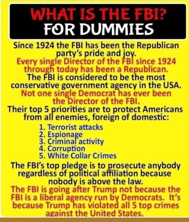 WHAT IS THE FBI? FOR DUMMIES Since 1924 the FBI has been the Republican ...