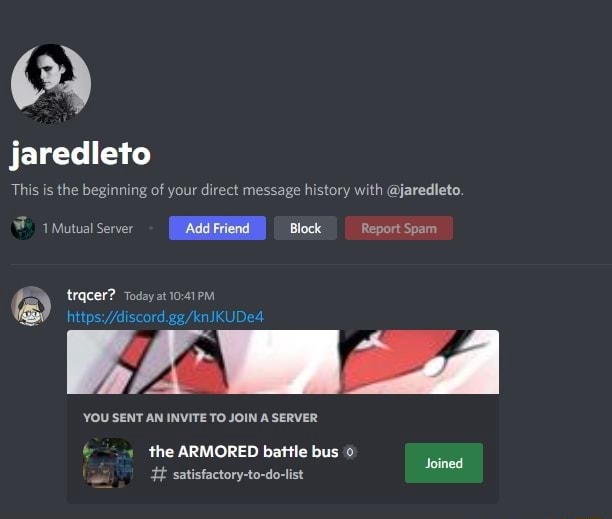 Jaredleto This is the beginning of your direct message history with ...