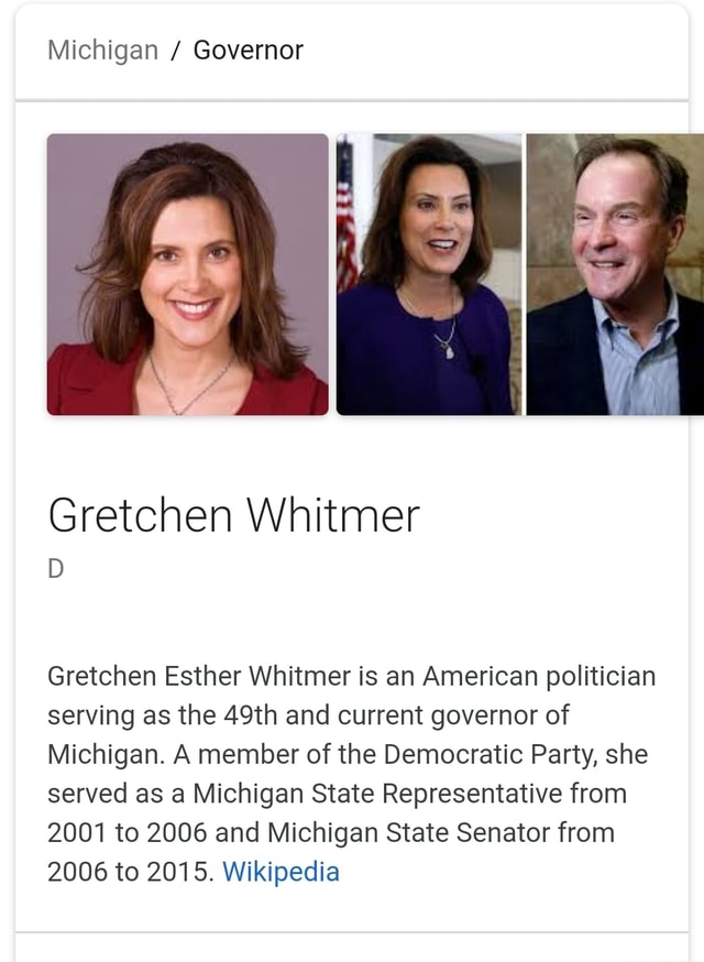 Gretchen Esther Whitmer is an American politician serving as the 49th ...