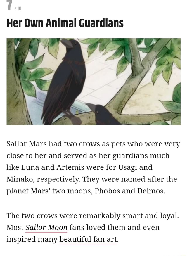 /10 Her Own Animal Guardians Sailor Mars had two crows as pets who were ...