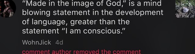 "Made in the image of God," is a mind blowing statement in the ...