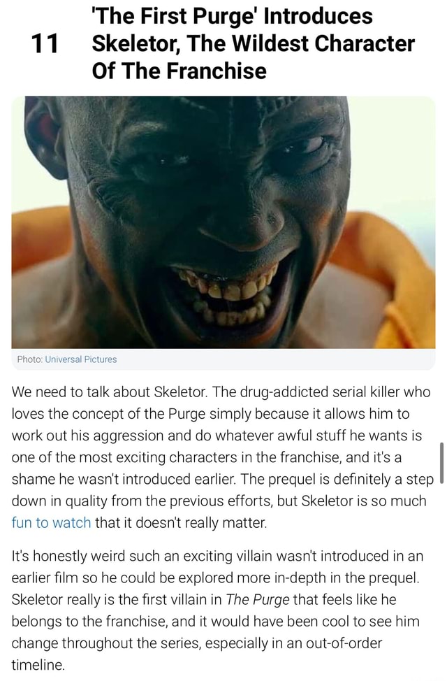 'The First Purge' Introduces 11 Skeletor, The Wildest Character Of The ...
