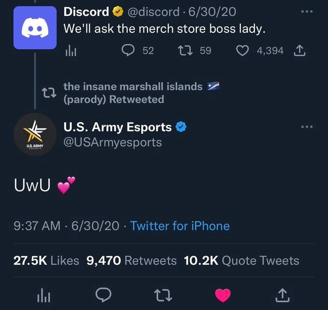 Discord @ @discord - We'll ask the merch store boss lady. ill Os tls ...