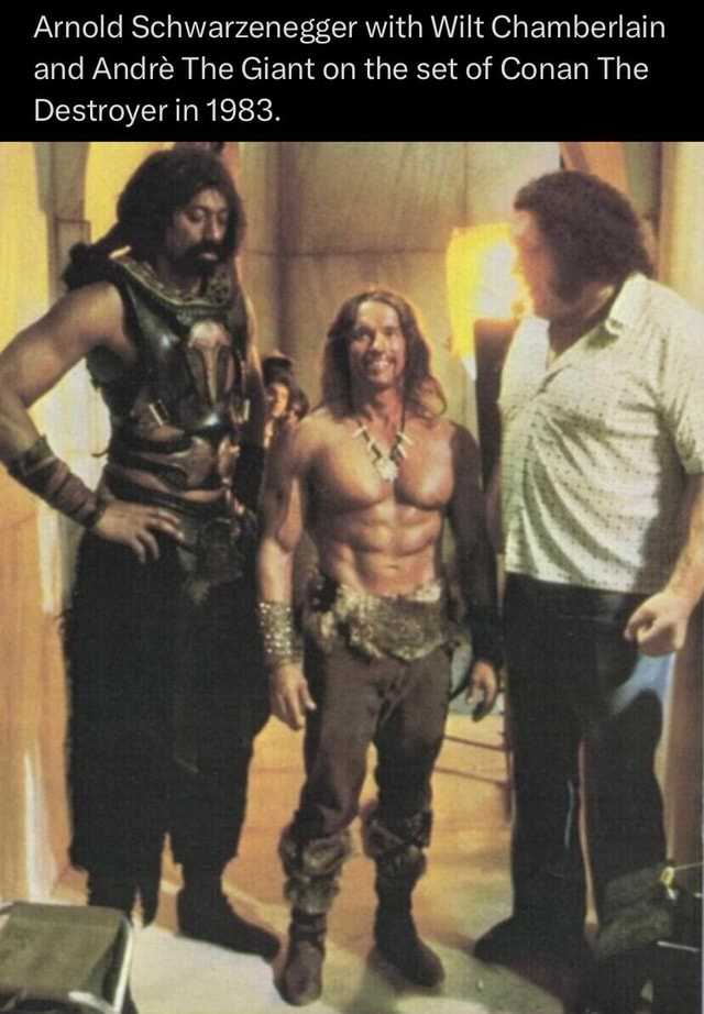 Arnold Schwarzenegger with Wilt Chamberlain and Andre The Giant on the ...
