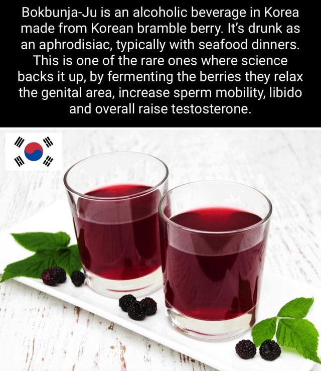Bokbunja-Ju is an alcoholic beverage in Korea made from Korean bramble ...