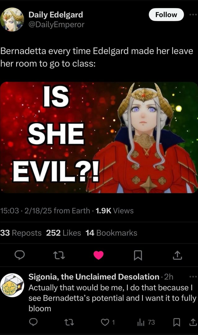 Daily Edelgard Follow Bernadetta every time Edelgard made her leave her ...