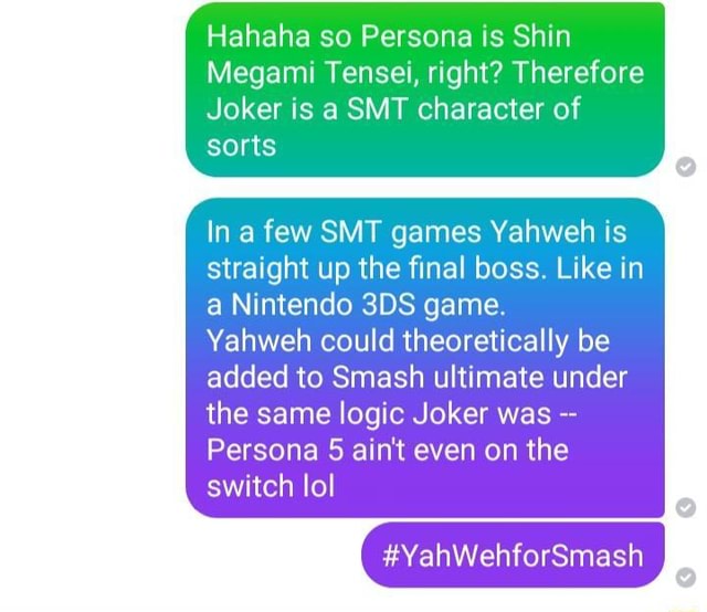 Hahaha so Persona is Shin Megami Tensei, right? Therefore Joker is a ...