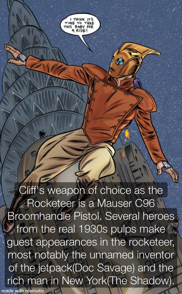 Cliff's weapon of choice as the I Rocketeer is a Mauser Broomhanadle ...