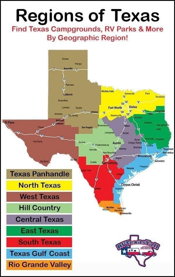 Regions of Texas Find Texas Campgrounds, RV Parks & More By Geographic ...