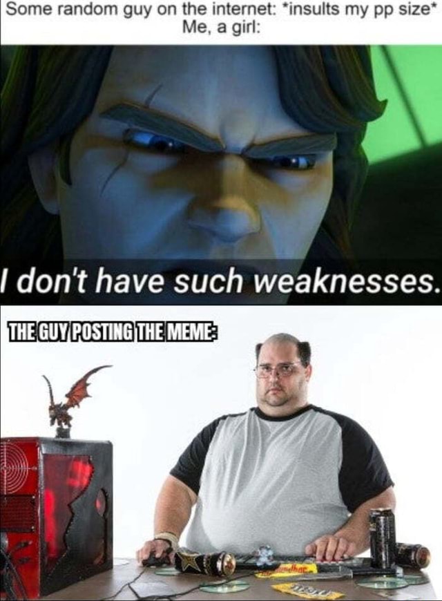 Some random guy on the internet "insults my pp size* Me a girl: I don't ...