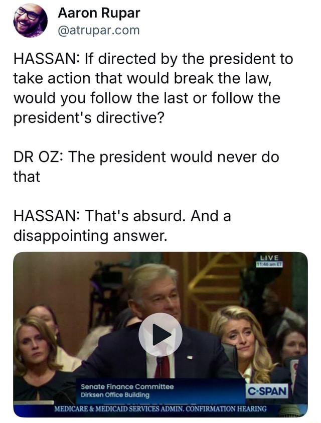 OS Aaron Rupar 4/ @atrupar.com HASSAN: If directed by the president to ...