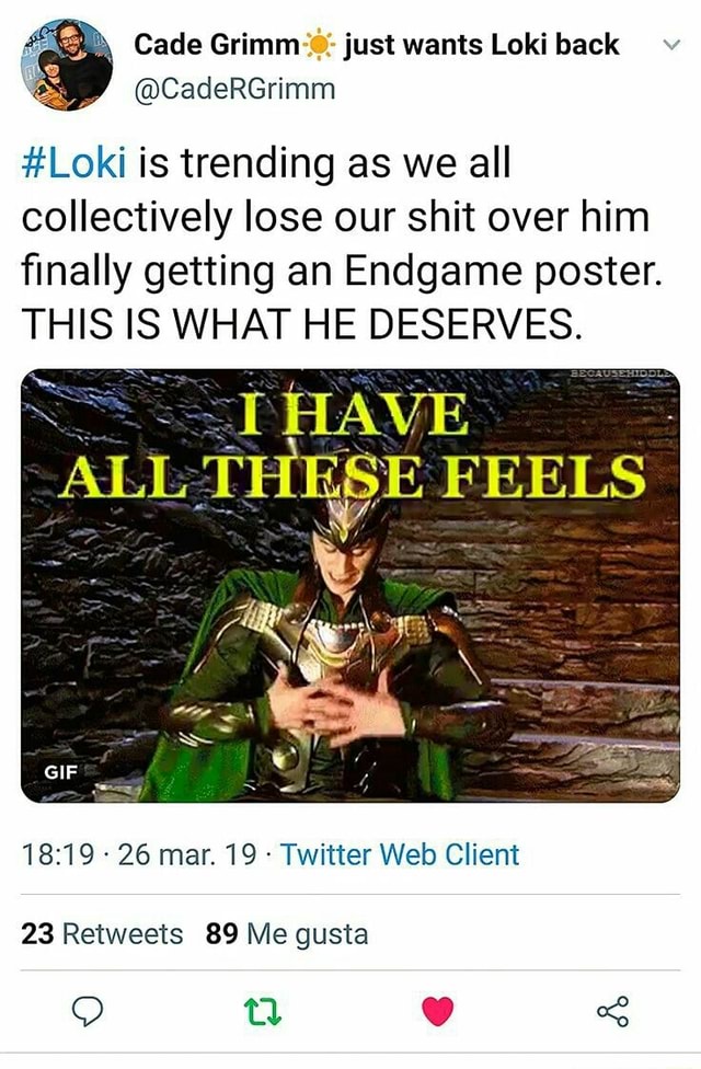 Cade Grimm just wants Loki back @CadeRGrimm #Loki is trending as we all ...