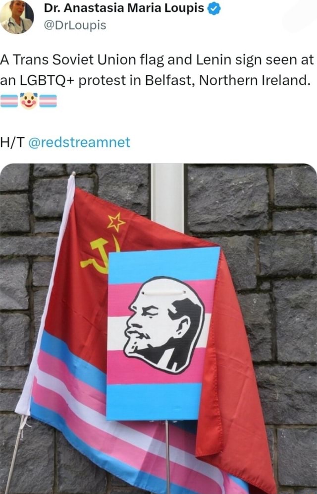 A Trans Soviet Union flag and Lenin sign seen at an LGBTQ+ protest in ...